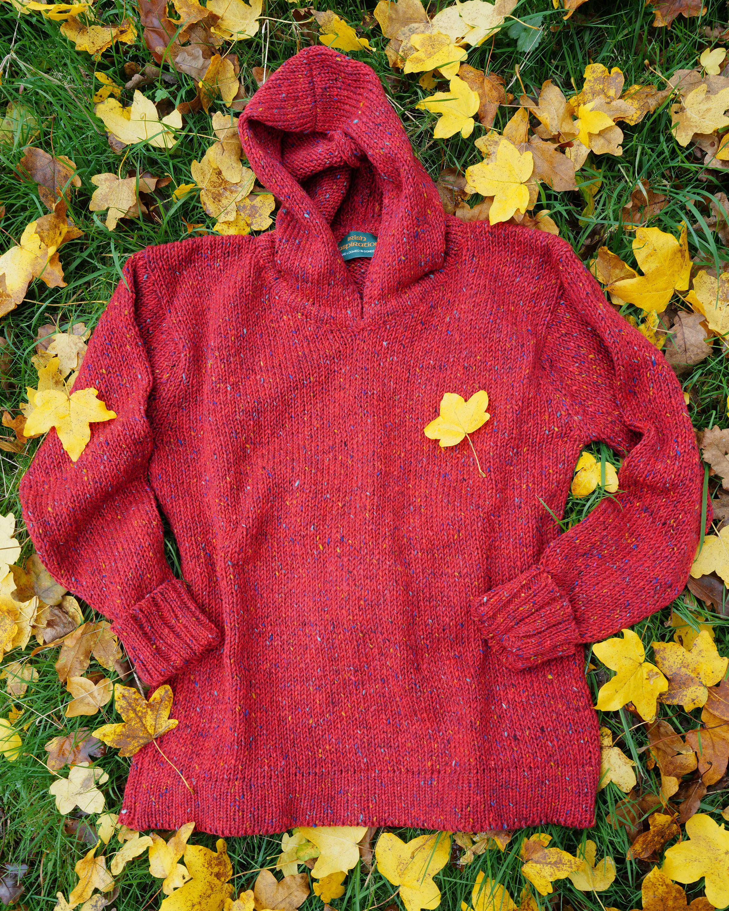 Women's Donegal Wool Hoodie in Flame Red Donegal Tweed yarn from Irish ...