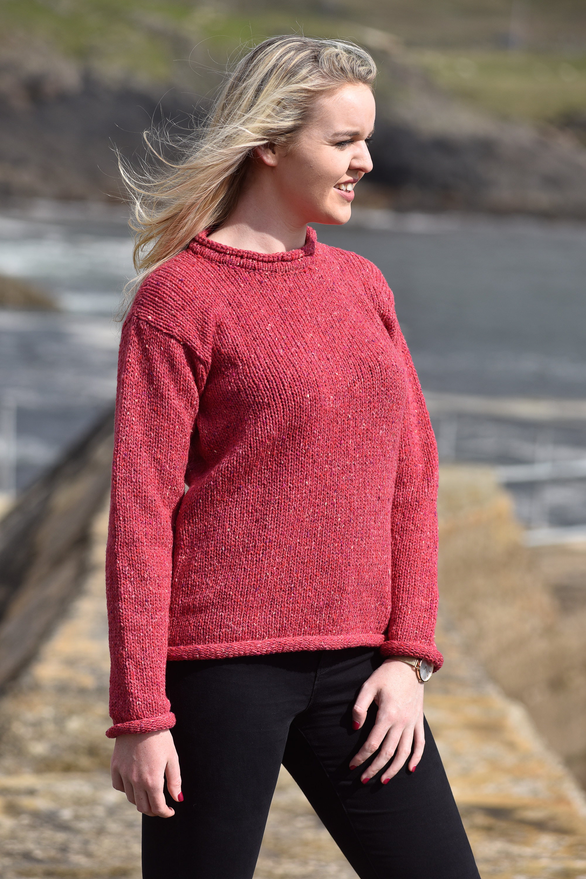 Women's Donegal Roll Neck Merino Wool Pink Sweater | Irish Inspiration