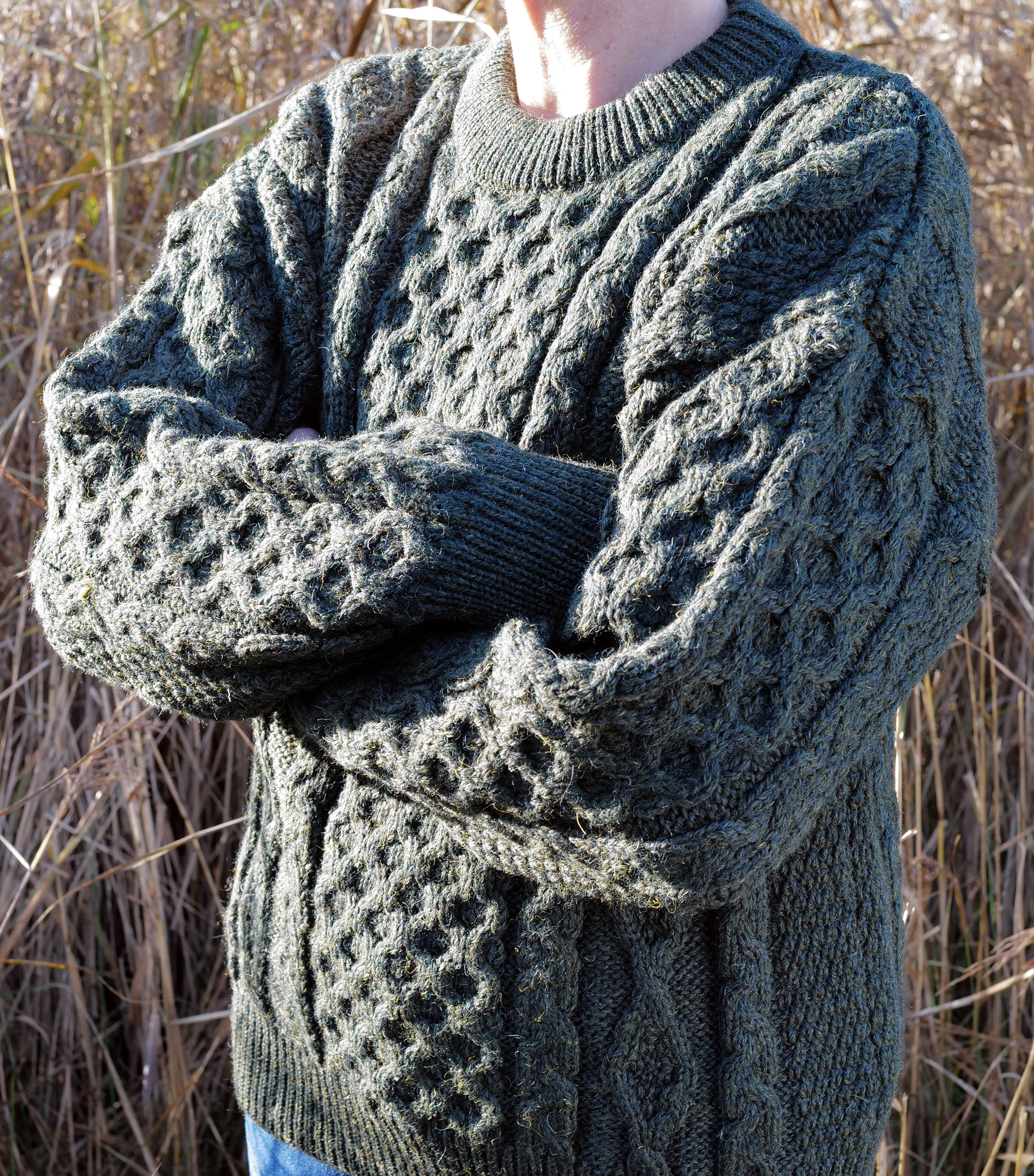 Kerry Woollen Mills heavy Aran wool sweater in dark Loden Green from ...