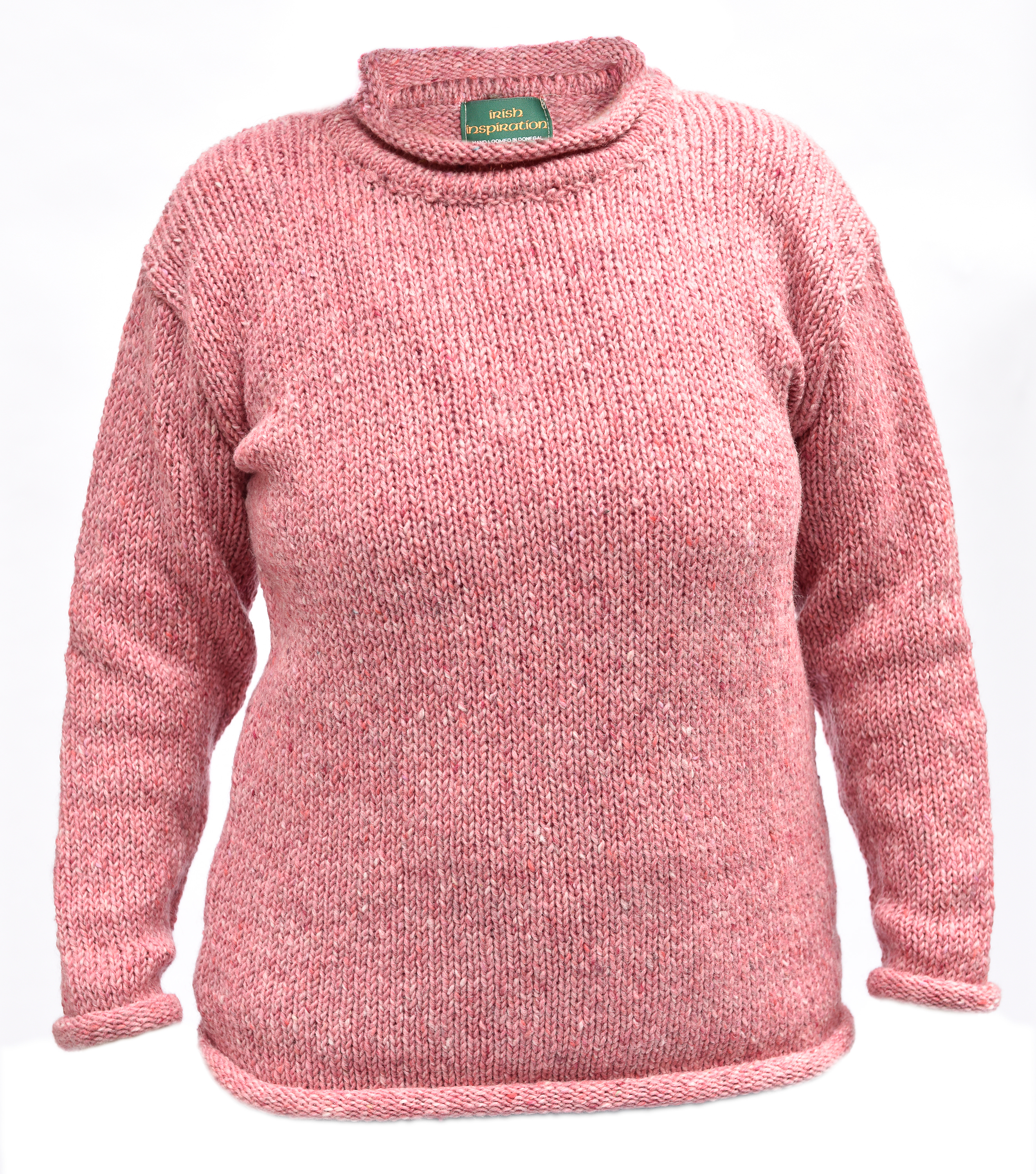 Carnation pink Donegal tweed wool roll neck sweater from Irish ...