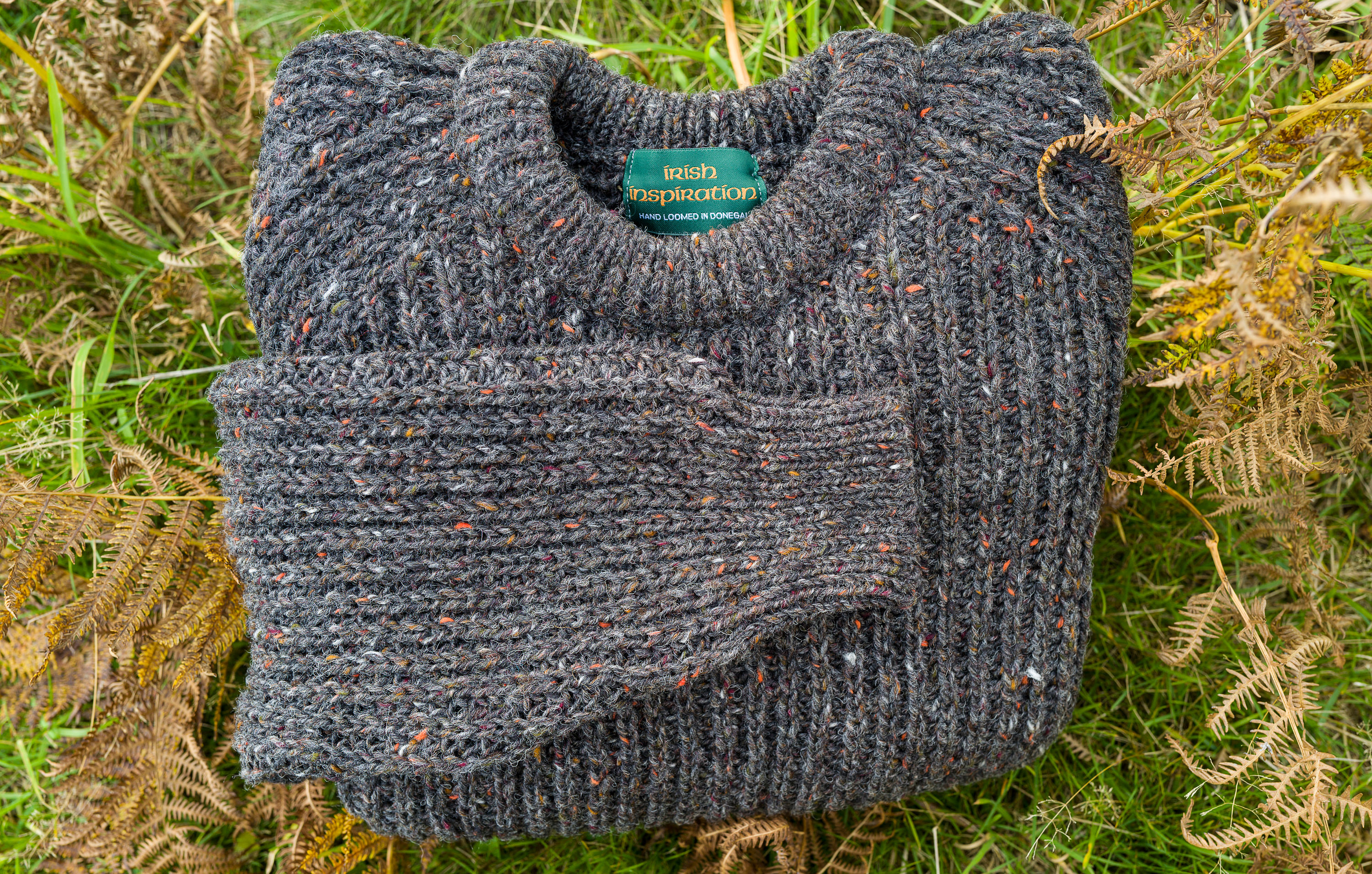 Donegal crew neck sweater in dark grey Donegal tweed wool | Irish ...