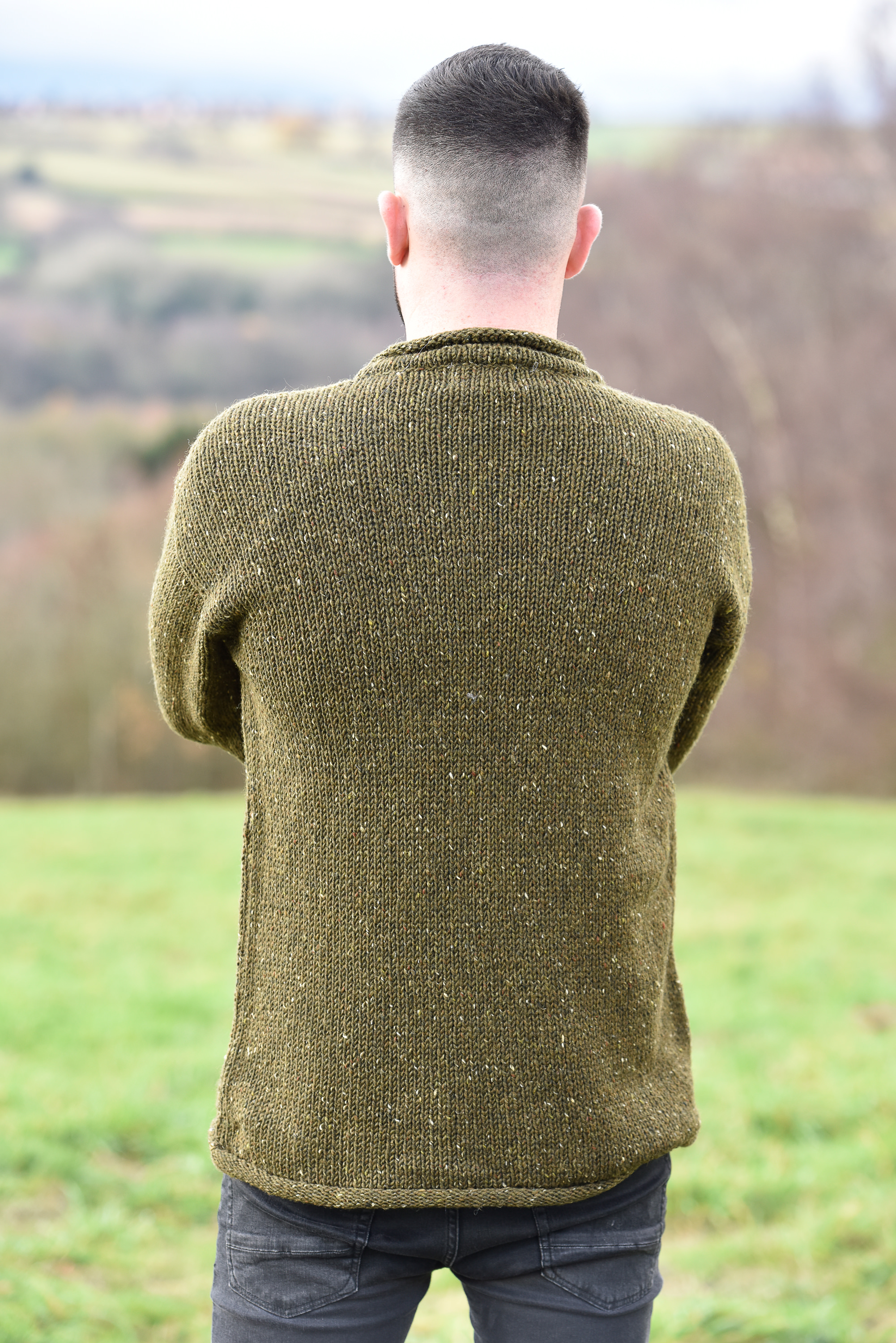 Buy a handmade olive green Donegal pure wool roll neck sweater from ...