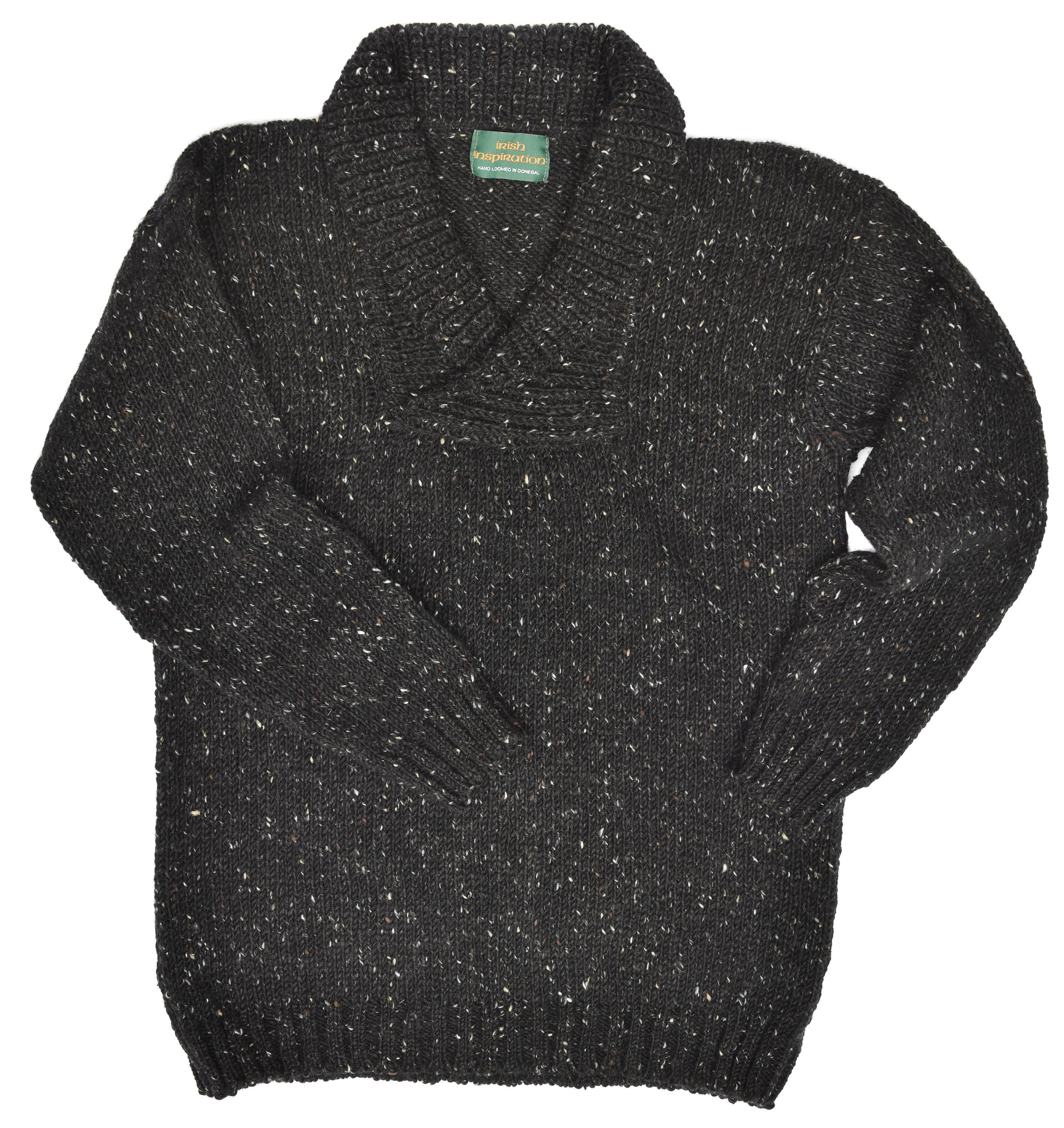Donegal black fleck shawl collar wool sweater from Irish Inspiration ...