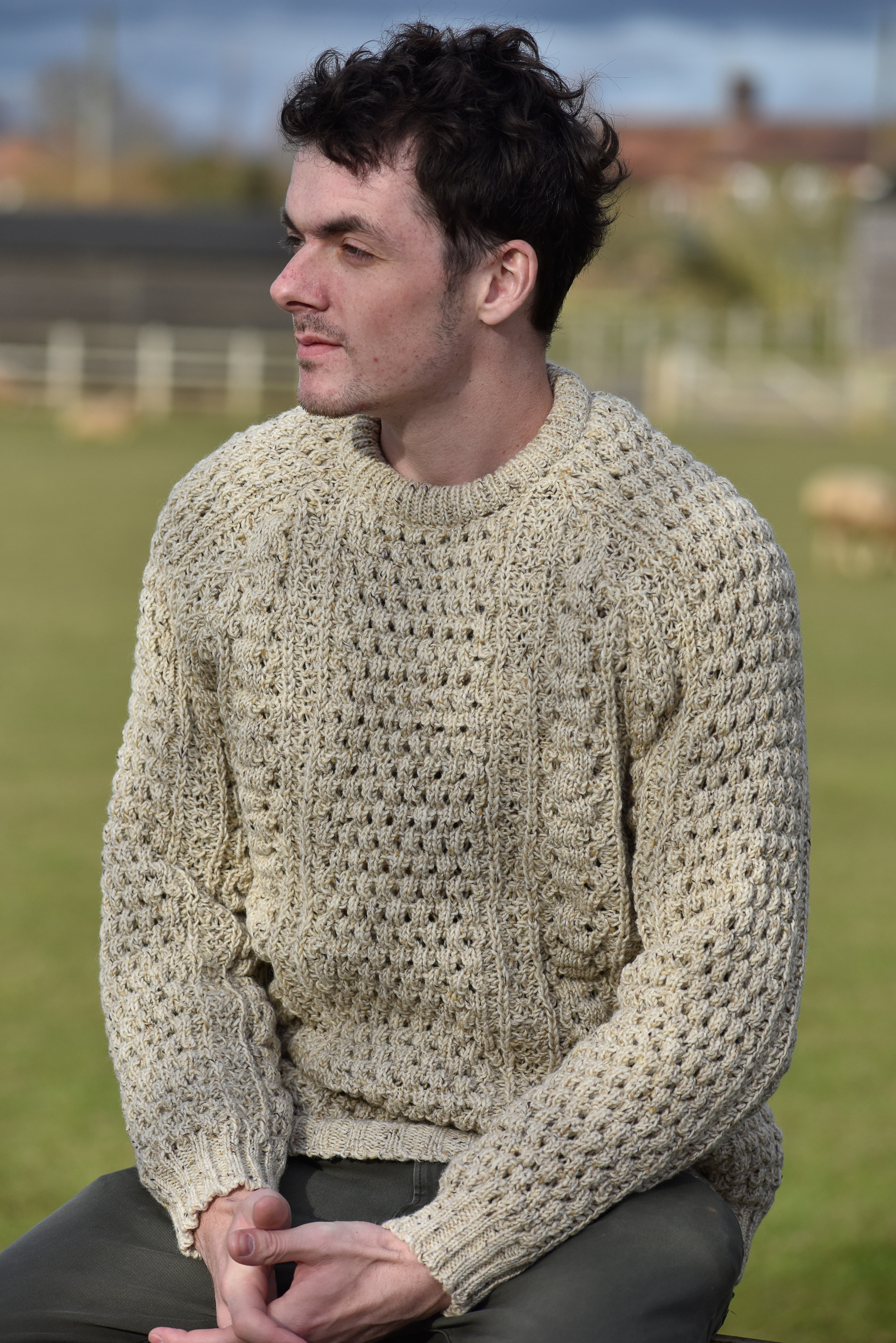 Natural oatmeal Donegal wool Aran sweater from Irish Inspiration ...