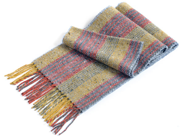 Studio Donegal Handwoven Merino Wool Tweed Scarf - Ochre Stripe | Irish ...