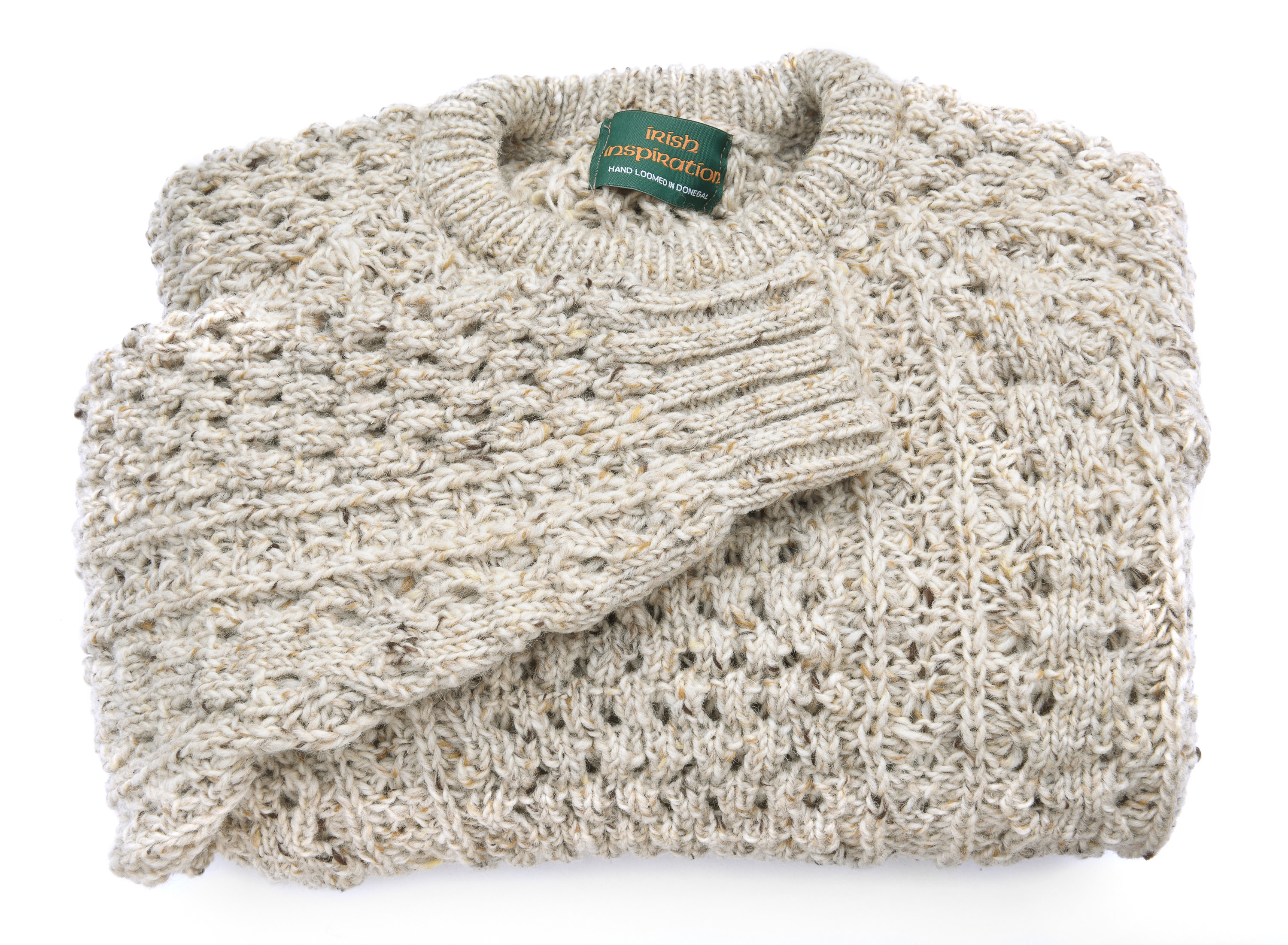 Natural oatmeal Donegal wool Aran sweater from Irish Inspiration ...