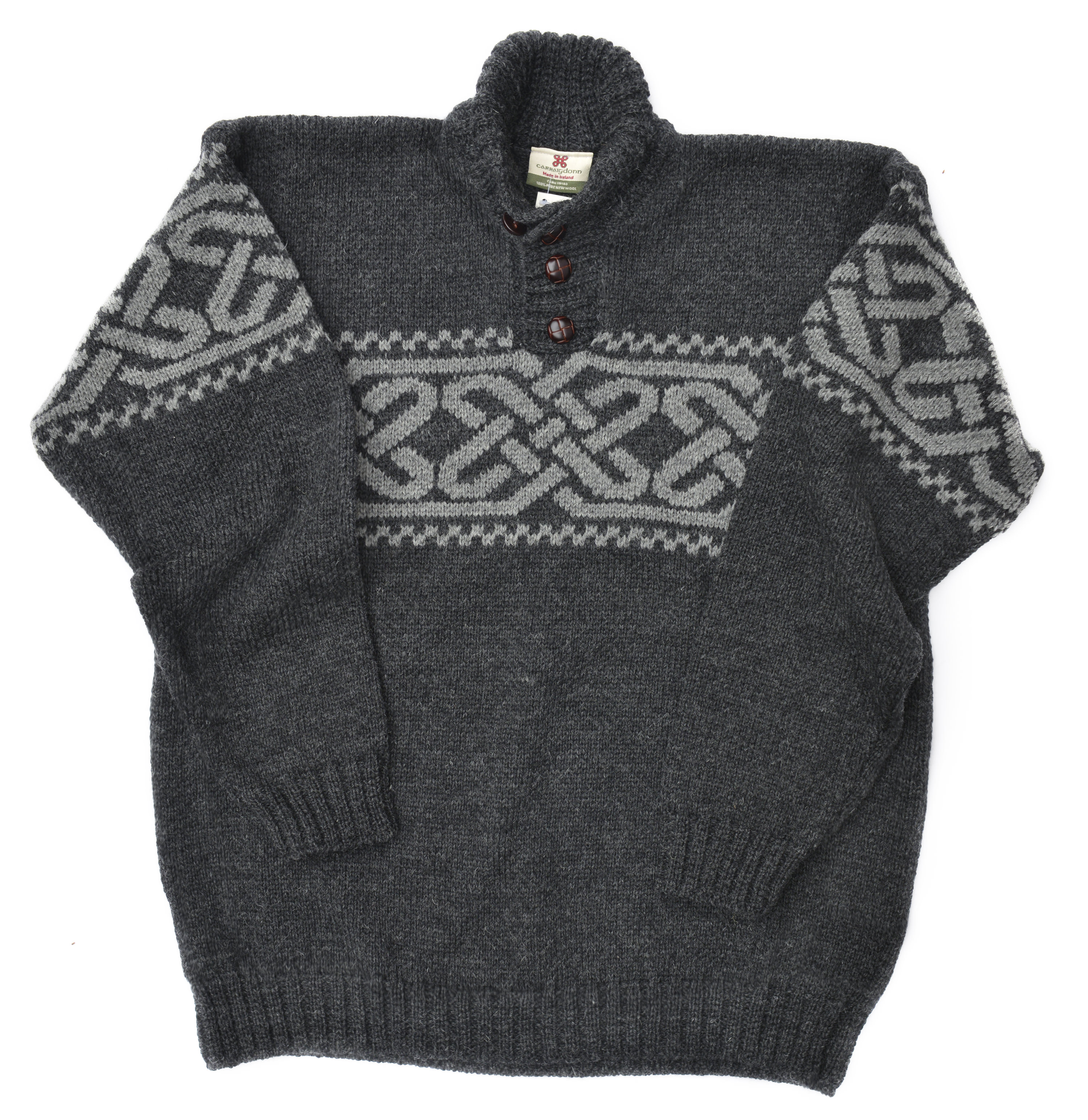 All Wool Celtic Knot Sweater - Charcoal/Light Grey | Irish Inspiration