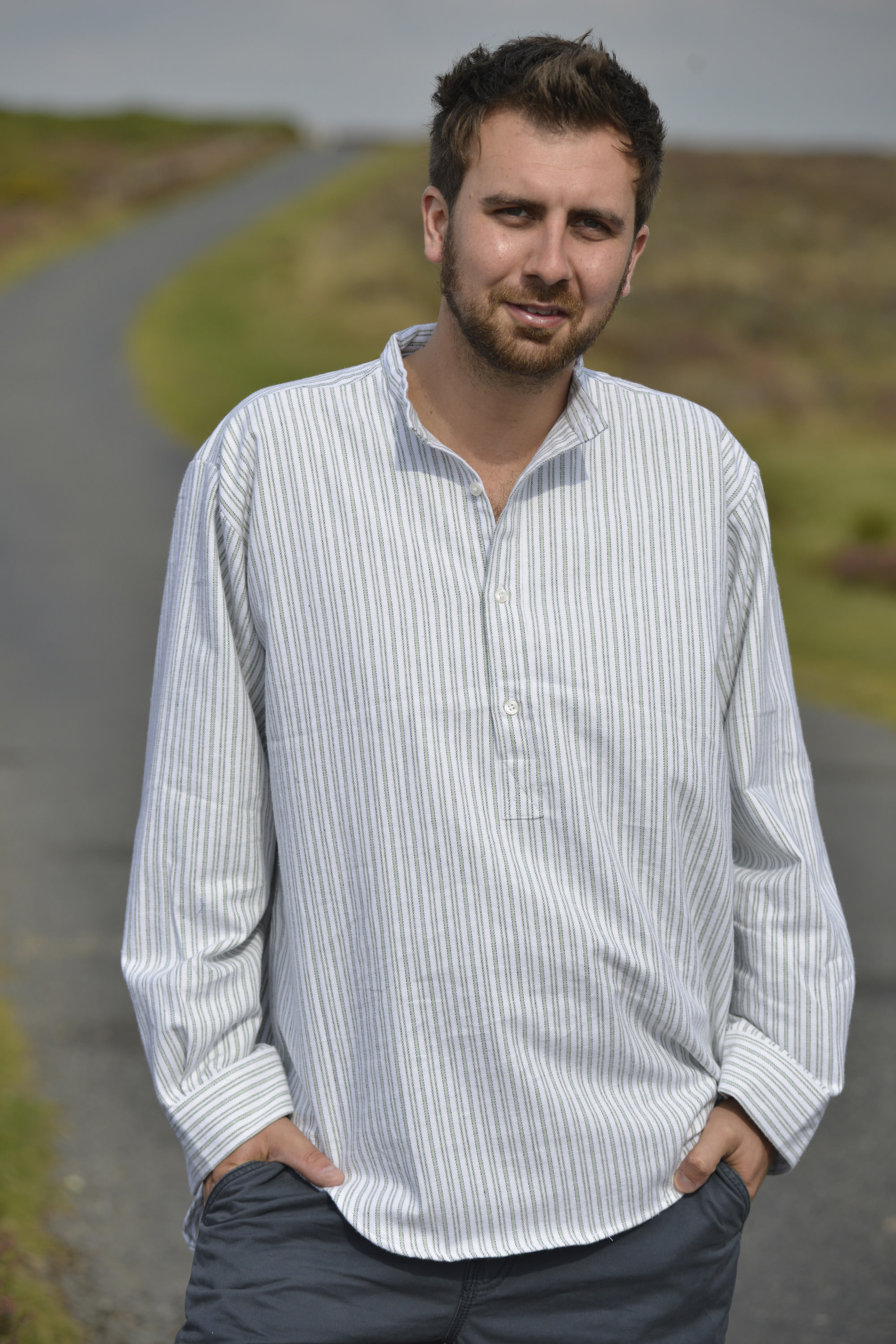 Magee's Irish grandad or grandfather shirt in green striped cotton ...